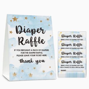 gihyan diaper raffle baby shower game set(1 standing sign + 50 guessing cards), moon and star diaper raffle tickets for baby shower, twinkle twinkle little star baby shower party favor decor - a24