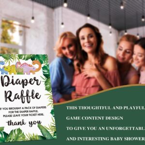 Diaper Raffle Baby Shower Game Set(1 Standing Sign + 50 Guessing Cards), Dinosaur Theme Diaper Raffle Tickets for Baby Shower, Safari Jungle Baby Shower Party Favor Decor - A18