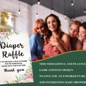 Diaper Raffle Baby Shower Game Set(1 Standing Sign + 50 Guessing Cards), Floral Greenery Diaper Raffle Tickets for Baby Shower, Blush Pink Baby Shower Party Favor Decor - A08