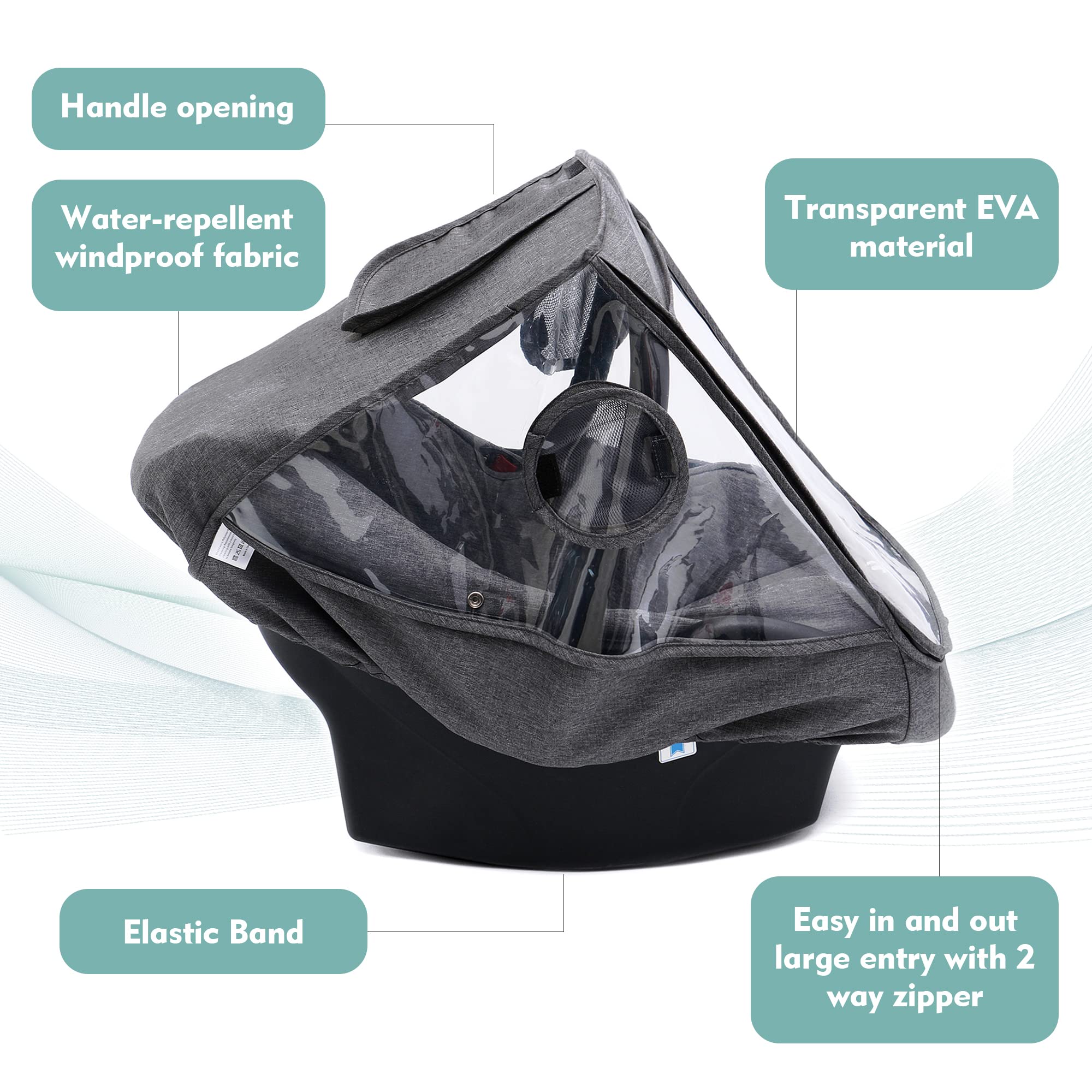 Universal Car Seat Rain Cover Infant Car Seat Weather Shield Waterproof Windproof Protection with Storage Bag