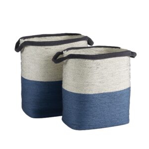 my swanky home set 2 coastal casual blue white stripe tall tote baskets large handles hamper