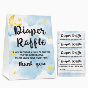 gihyan diaper raffle baby shower game set(1 standing sign + 50 guessing cards), moon and star diaper raffle tickets for baby shower, twinkle twinkle little star baby shower party favor decor - a25