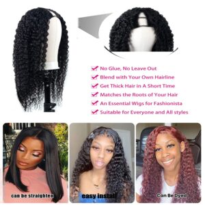 Ainmeys Curly V Part Wigs Brazilian Kinky Curly Human Hair Wigs for Black Women V Shape Wigs No Leave Out Lace Front Wigs Upgrade U Part Wigs Glueless Full Head Clip In Half Wigs(16IN 180% Density)