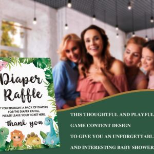 Diaper Raffle Baby Shower Game Set(1 Standing Sign + 50 Guessing Cards), Dinosaur Theme Diaper Raffle Tickets for Baby Shower, Safari Jungle Baby Shower Party Favor Decor - A19