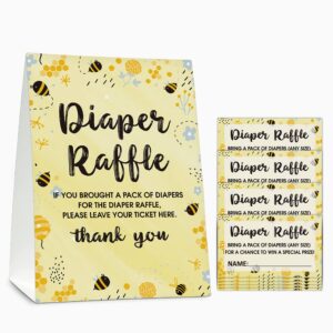 gihyan diaper raffle baby shower game set(1 standing sign + 50 guessing cards), bumble bee diaper raffle tickets for baby shower, honey honeycomb baby shower party favor decor - a20