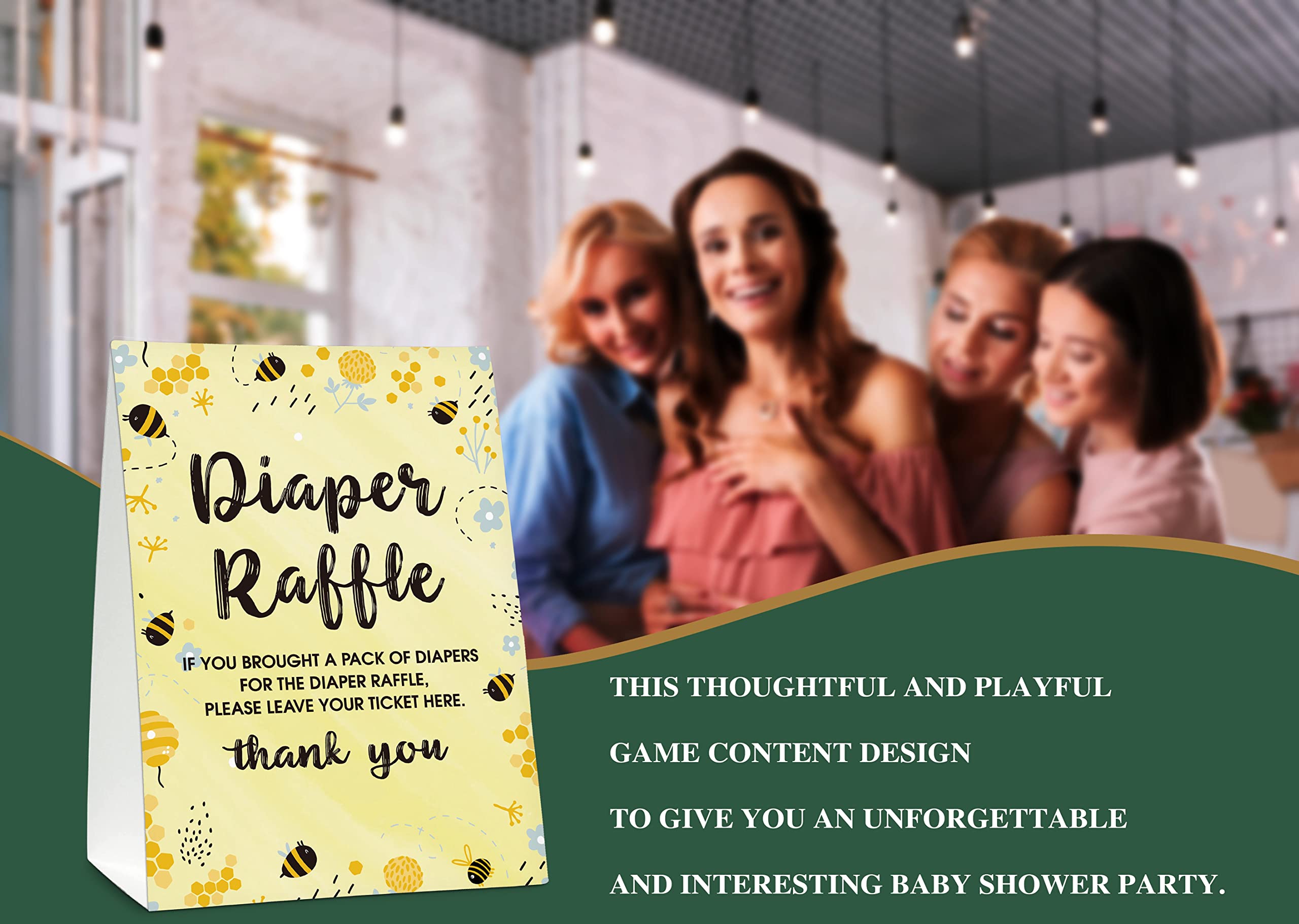 Gihyan Diaper Raffle Baby Shower Game Set(1 Standing Sign + 50 Guessing Cards), Bumble Bee Diaper Raffle Tickets for Baby Shower, Honey Honeycomb Baby Shower Party Favor Decor - A20