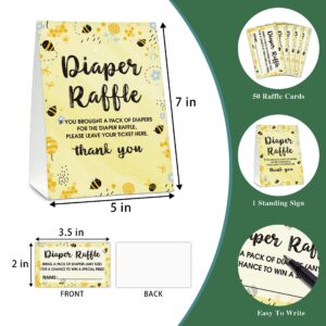 Gihyan Diaper Raffle Baby Shower Game Set(1 Standing Sign + 50 Guessing Cards), Bumble Bee Diaper Raffle Tickets for Baby Shower, Honey Honeycomb Baby Shower Party Favor Decor - A20