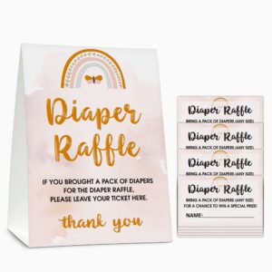 gihyan diaper raffle baby shower game set(1 standing sign + 50 guessing cards), boho rainbow diaper raffle tickets for baby shower, watercolor pink baby shower party favor decor - a26