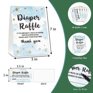 Gihyan Diaper Raffle Baby Shower Game Set(1 Standing Sign + 50 Guessing Cards), Moon and Star Diaper Raffle Tickets for Baby Shower, Twinkle Twinkle Little Star Baby Shower Party Favor Decor - A24