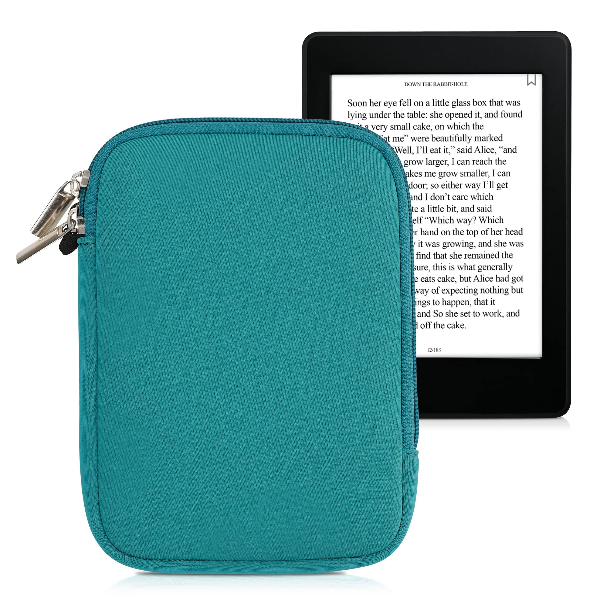 kwmobile Neoprene e-Reader Pouch Size 6" eReader - Universal eBook Sleeve Case with Zipper - Petrol