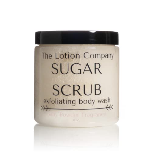 The Lotion Company Sugar Scrub Exfoliating Body Wash, Paraben Free, Cruelty Free, Made in USA, Bath and Shower Exfoliator, Baby Powder Fragrance Scent