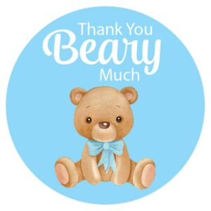 thank you stickers teddy bear baby shower boy favor labels set of 189 (1 inch round)