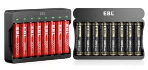 ebl 8 pack rechargeable lithium aa batteries with charger and 8 pack rechargeable ni-zn aa batteries with charger