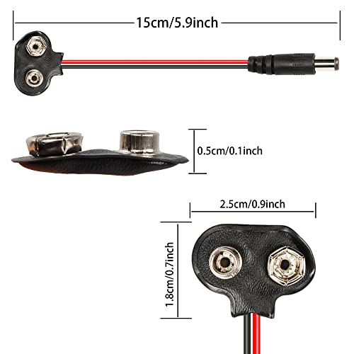 PNGKNYOCN 9V Battery Connector 9v Battery Clip T Type with DC 5.5mmx2.1mm Male Plug for 9V Alkaline Battery（5-Pack）