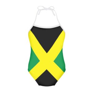 fuibeng jamaica flag pattern swimwear for baby girl，sleeveless swimsuit bathing wear,adjustable strp swim bikini beach sport cloth - 7-8years