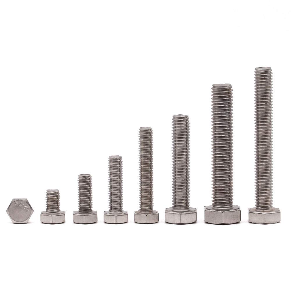 RoyceMart M10-1.5 x 60 mm (6 Pack) Stainless Steel 304 (18-8) Hex Head Screws, Hex Head Bolt, Heagon Head Bolt, Full Thread, Plain Finish, Standard DIN933