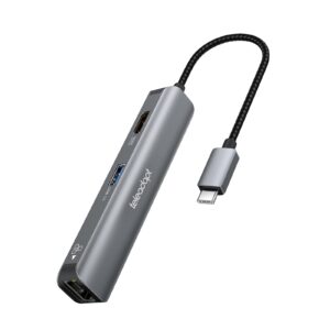 teleadapt usb type-c 5-in-1 hub adapter. 4k hdmi, 1gbps ethernet, 3 x usb 3.0 5gbps data ports. ideal for macbook air/pro, ipad pro, dell xps