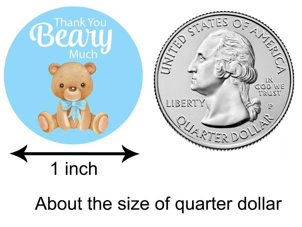 Thank You Stickers Teddy Bear Baby Shower Boy Favor Labels Set of 189 (1 Inch Round)