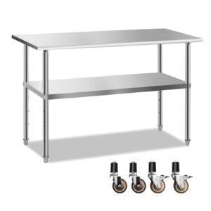 apwang stainless steel work table 24 x 62 inch, commercial kitchen prep & work table heavy duty prep worktable metal work table with wheels for restaurant, home and hotel