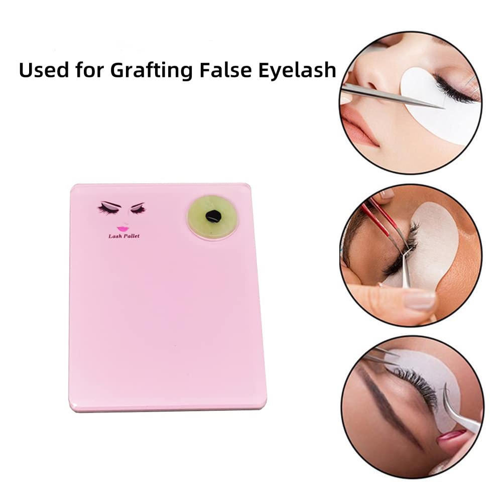 Acrylic Eyelash Extension Eye Lash Pallet Tool, Grafting False Eyelash Jade Console Round Jade Stone Organizer Eyelash Extension Grafting Pad Lash Tray Gasket (Pink)