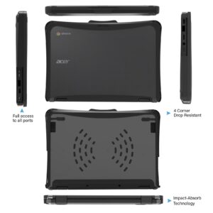 IBENZER Hexpact Heavy Duty case for 11.6" Acer Chromebook Spin 511/R753T (2-in-1), Protective Case with Screen Lock for K-12 Students, Black, LC-HPE-ACER-R753T