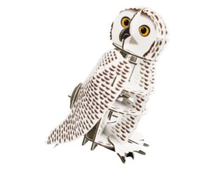 build your own moving snowy owl - rotating head action - eco friendly cardboard craft kit - ages 8+