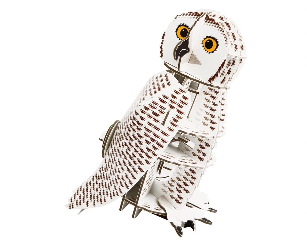 Build Your Own Moving Snowy Owl - Rotating Head Action - Eco Friendly Cardboard Craft Kit - Ages 8+