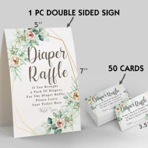 Diaper Raffle Tickets for Baby Shower Sign，Baby Shower Invitations with Diaper Raffle Cards - Baby gender neutral tickets(1 Sign with 50 Raffle Tickets) Toctose028