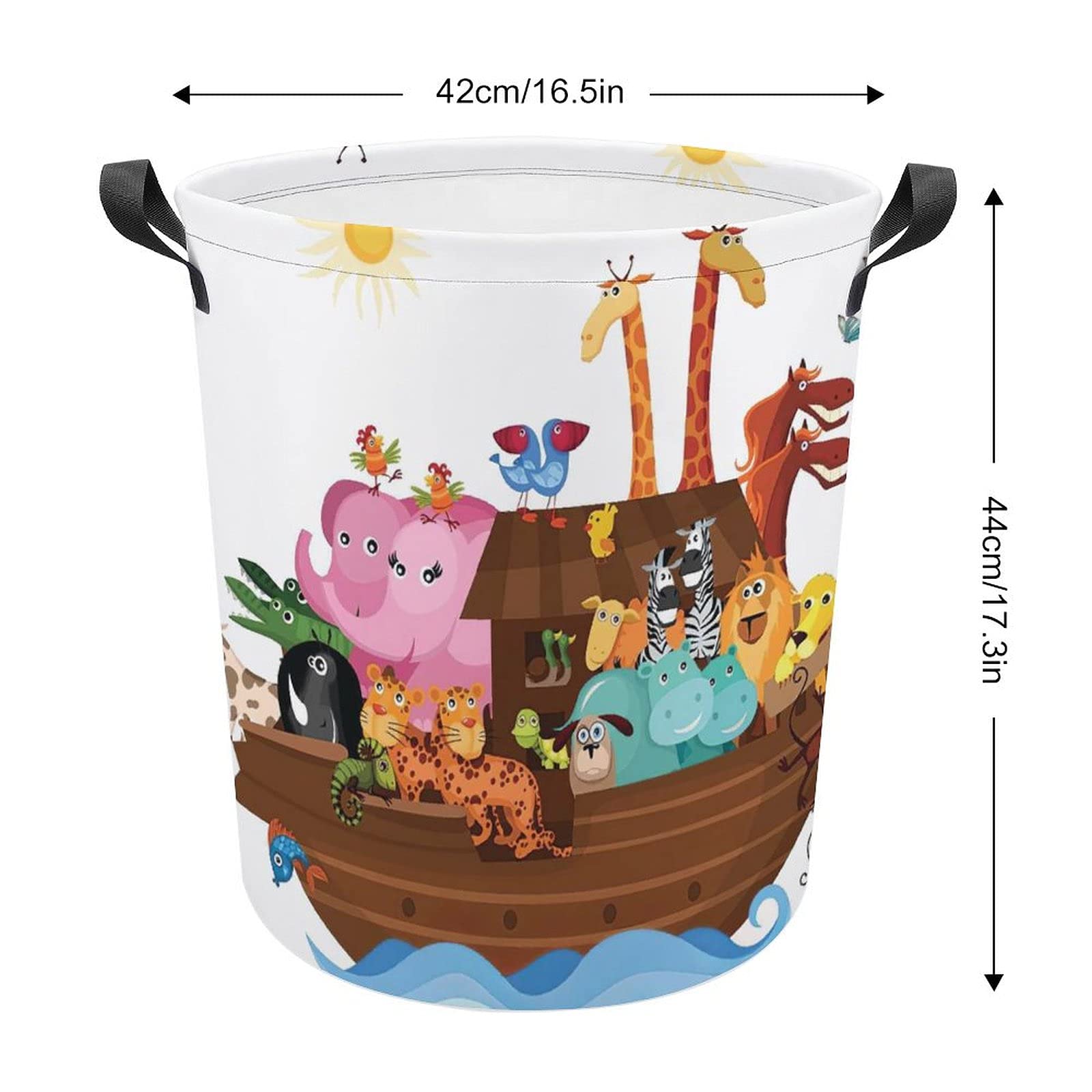 Laundry Basket Animals On Noah's Ark Brown Pink Laundry Hamper With Handles Foldable Hamper Dirty Clothes Storage Bag For Bedroom,Bathroom,Toy Clothes Book