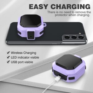 Armor Cover Case for Samsung Galaxy Buds Pro Case / Galaxy Buds Live Case / Galaxy Buds 2 Case [with Security Lock], Silicone+Hard PC Shockproof Case with Keychain/Straps/Ring/Cleaning Brush(Purple)