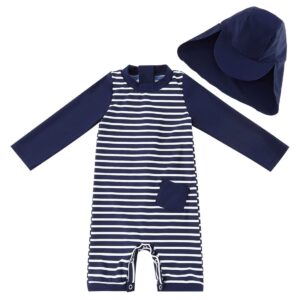 umelok newborn boys upf 50+ sun protectied swimsuit with snap bottom (blue,stripes 0-3 months)