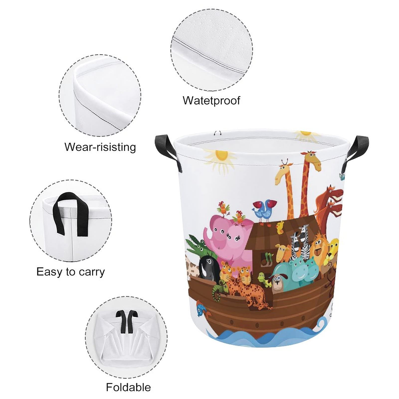 Laundry Basket Animals On Noah's Ark Brown Pink Laundry Hamper With Handles Foldable Hamper Dirty Clothes Storage Bag For Bedroom,Bathroom,Toy Clothes Book