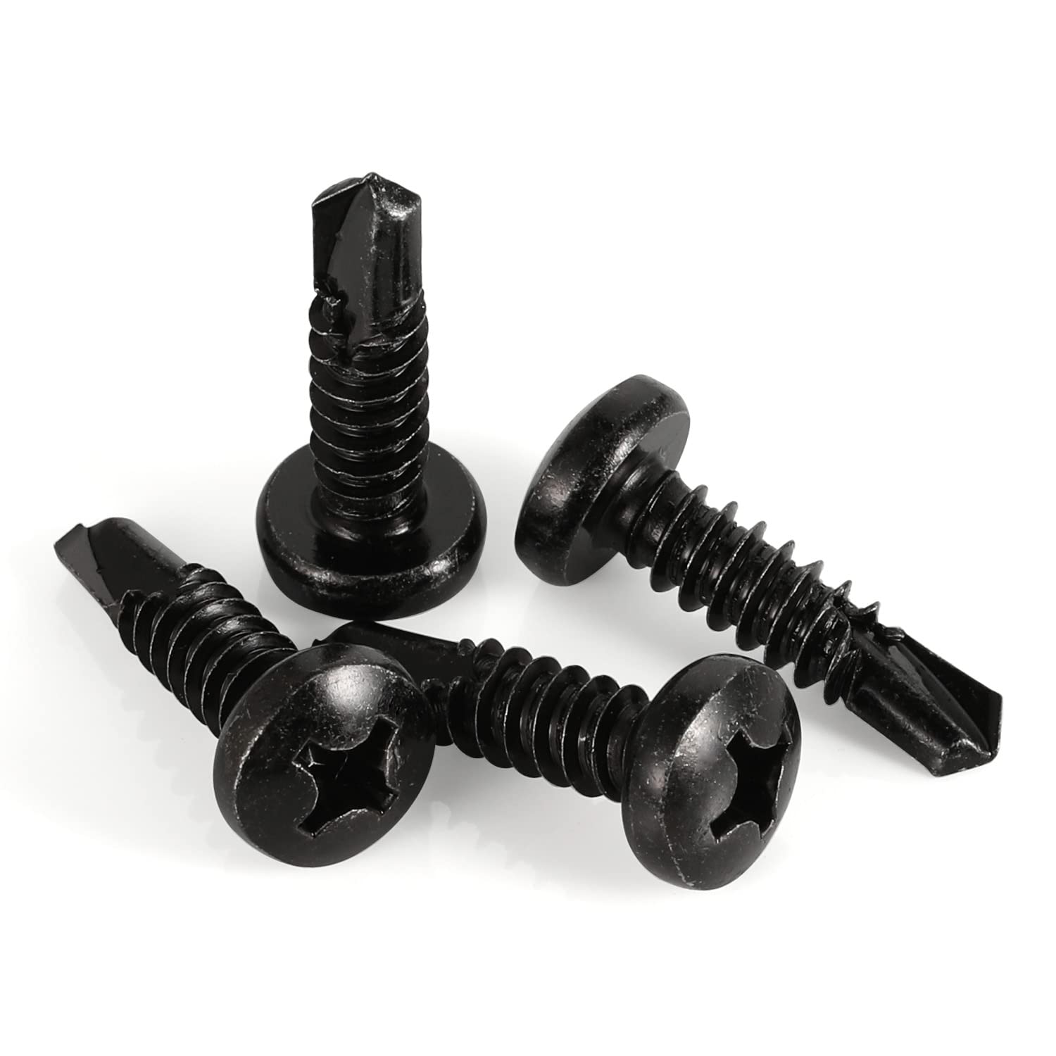 #6 x 1/2" Pan Head Self Tapping Screws Sheet Metal Screws, 410 Stainless Steel Black, 100 PCS