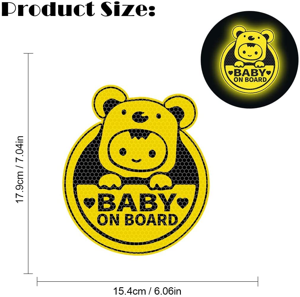 Leniutor 2Pcs Cute Koala Bear Baby On Board Car Sticker, High Intensity Reflective Baby Kids in Car Bumper Window Warning Decal, 6”x 7” (Yellow)