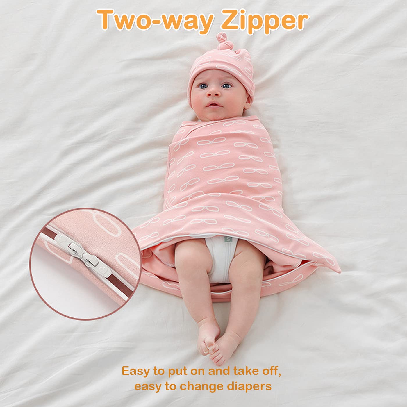 ZIGJOY Newborn Swaddle Blanket 100% Cotton Baby Adjustable Swaddle 1.0 TOG Infant Transition Swaddle Wrap with Beanie Cap for 0-6 Months(Pink Glasses)