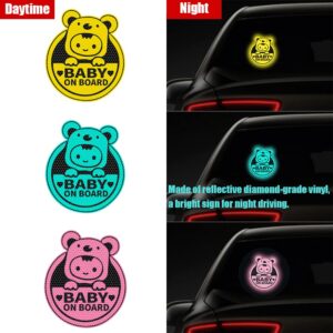 Leniutor 2Pcs Cute Koala Bear Baby On Board Car Sticker, High Intensity Reflective Baby Kids in Car Bumper Window Warning Decal, 6”x 7” (Yellow)