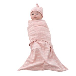 zigjoy newborn swaddle blanket 100% cotton baby adjustable swaddle 1.0 tog infant transition swaddle wrap with beanie cap for 0-6 months(pink glasses)