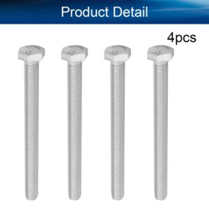 Bettomshin 4Pcs M8 x 90mm Hex Bolts, 304 Stainless Steel 1.25mm Thread Pitch Fully Threaded Metric Hex Head Screw Bolts, Hexagon Screw Bolt, Hex Tap Bolts, Silver, A2-70 (Overall Size 95.3x13x13mm)