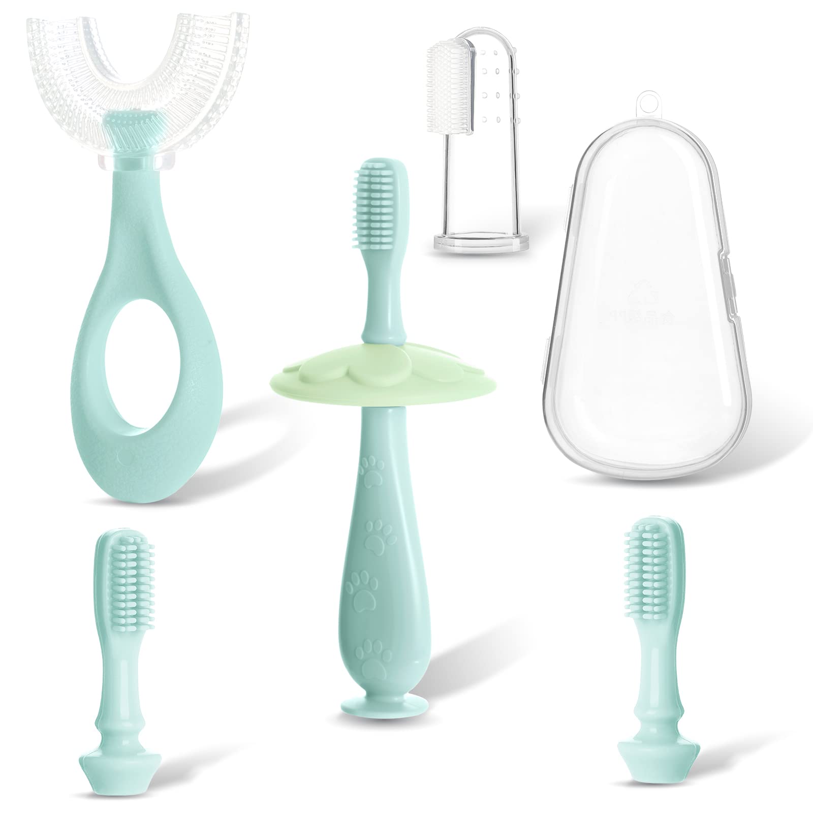 SYNPOS 6 in 1 Baby Infant Toothbrush Set Toddler Finger U-Shaped Toothbrush 0-24 Months 2-6T Training Tooth Brush for Child