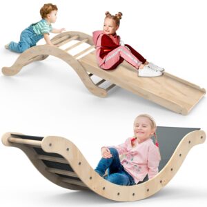 alzn climbing ladder toys for toddlers with ramp and padding, 3-in-1 wooden montessori activity climber toys set for sliding and climbing, safety playground for toddlers and kids