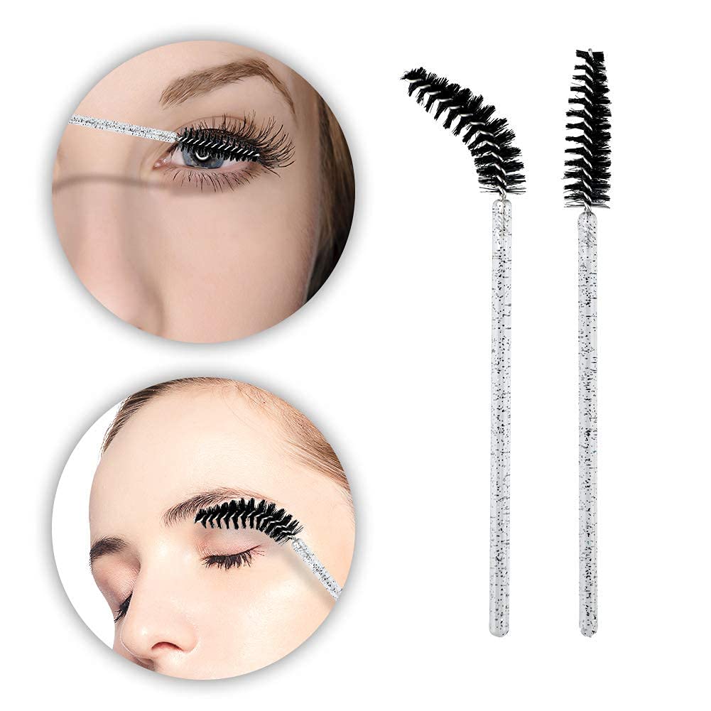 G2PLUS 500PCS Crystal Eyelash Mascara Brushes Wands Applicator Makeup Kits Mascara Wands Lash Spoolies for Eyelash Extensions and Eyebrow Brush (Black)