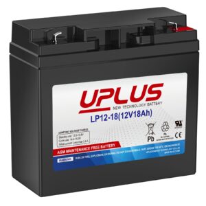 uplus 12v 18ah rechargeable sealed lead acid battery - djw12-18ab sla agm battery with t2 terminals for garage doors, security systems, burglar alarms, fire alarms, toys