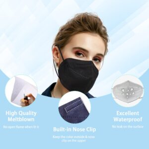 60PCS KN95 Face Mask 5 Layer Cup Dust Safety Masks Protective Face Shield with Adjustable Nose Clip Earloop for Adult Black