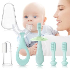 synpos 6 in 1 baby infant toothbrush set toddler finger u-shaped toothbrush 0-24 months 2-6t training tooth brush for child