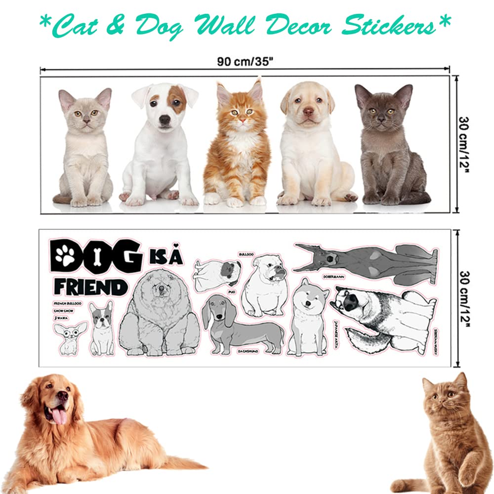 Animal Wall Stickers Dog Cat 3D Pet Stickers 2 Sheets Large Self Adhesive Removable Wall Decals for Kids Baby Living Room Bedroom Nursery House Art Murals DIY Decor