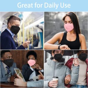 60PCS KN95 Face Mask 5 Layer Cup Dust Safety Masks Protective Face Shield with Adjustable Nose Clip Earloop for Adult Black