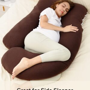 Momcozy Pregnancy Pillows for Sleeping, U Shaped Full Body Maternity Pillow for Side Sleeping - Support for Back, Legs, Belly, Hips, 57 Inch, Brown