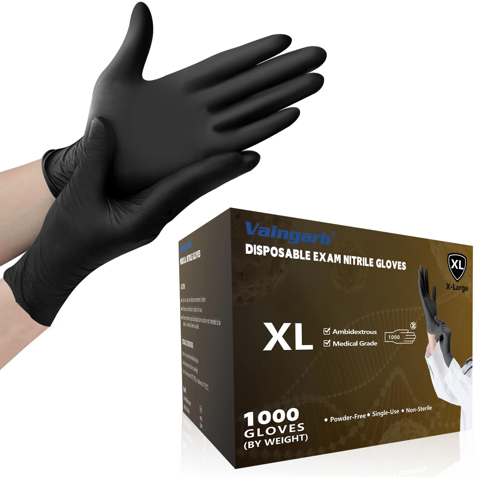 Vaingarb Black Nitrile Gloves Disposable Latex Free,Powder-Free,Medical Exam Gloves 1000 Count X-Large 5 Mil for Industry Working,House Cleaning,Food Prep