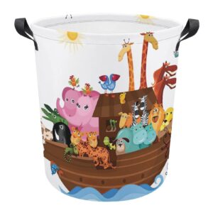 laundry basket animals on noah's ark brown pink laundry hamper with handles foldable hamper dirty clothes storage bag for bedroom,bathroom,toy clothes book