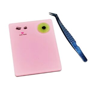 Sisiter 2-in-1 Acrylic Eyelash Extension Pallet + Round Jade Stone Set Eyelash Grafting Tool Pad Lash Tray Gasket (Pink)